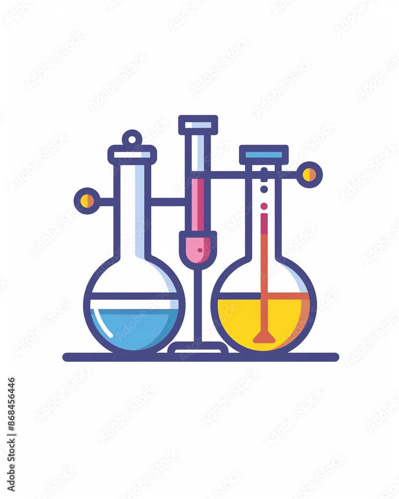 basic science lab experiment setup with glass beaker and flask. Full hd ...