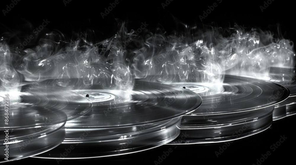X-ray scan of a stack of vinyl records, showing the grooves and labels ...