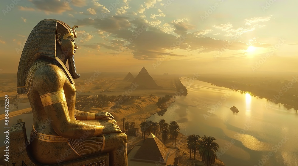 In the sands of the desert is an ancient Egyptian statue. Ancient ...