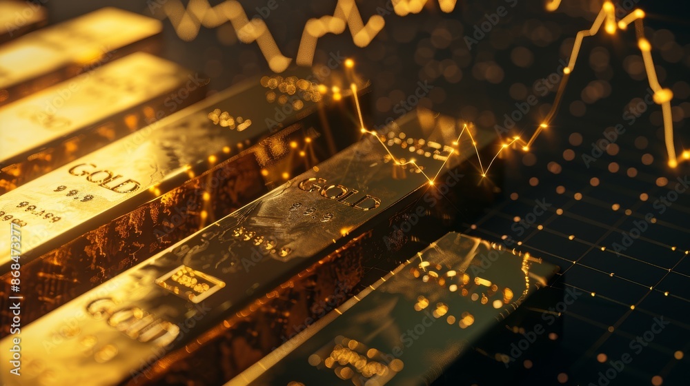Gold bars with a dynamic gold line graph and modern design elements ...