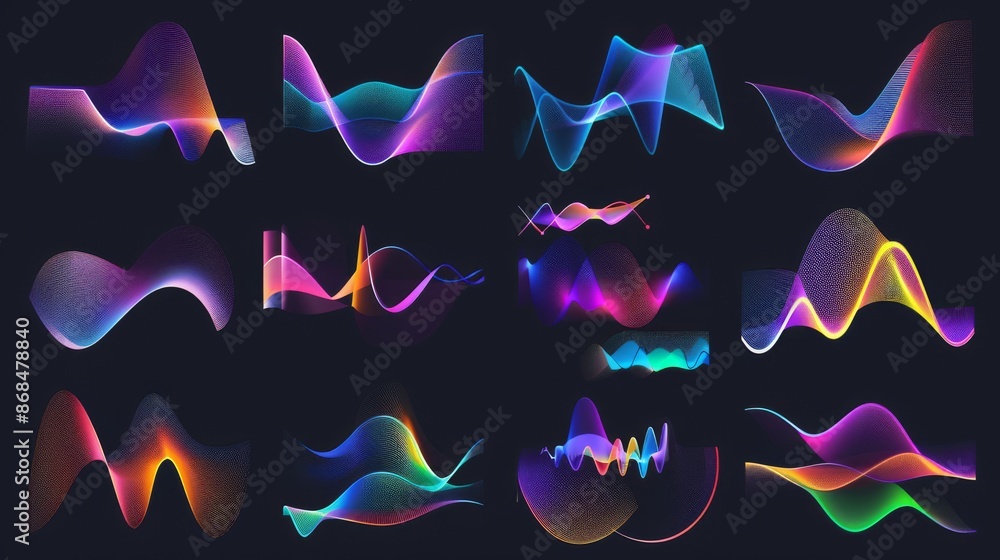 Sound smooth waves of shapes of different shapes, Set Equalizer rainbow ...