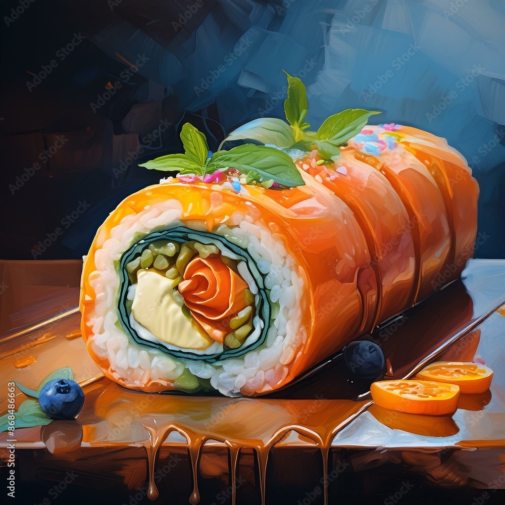 California Maki/Philadelphia roll in painting technique Stock ...
