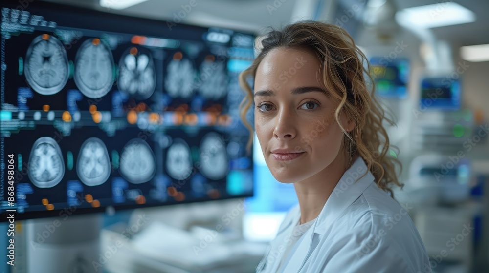 Radiologist reviewing brain scans. Radiologist in a clinical setting ...