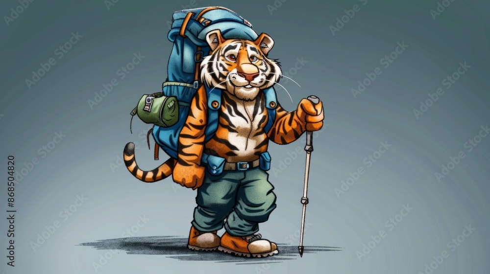 Illustrate a vector mascot for an adventure travel agency, a bold and ...
