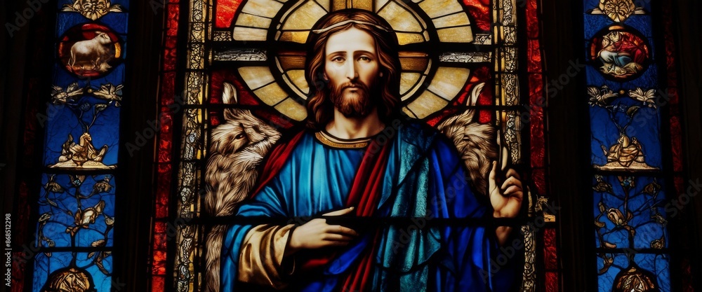 Jesus Christ Stained Glass Majesty window depicting Stock Photo | Adobe ...