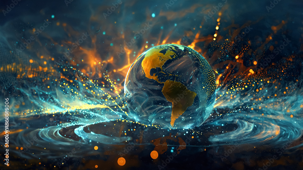 transparent earth globe model on water surface. Water World Stock ...