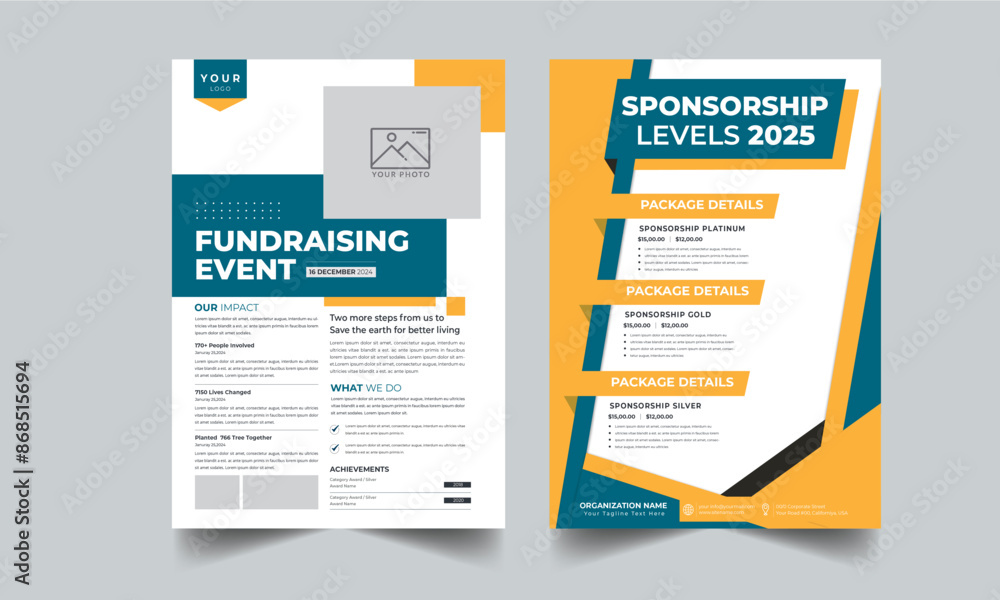 Nonprofit Event, Sponsorship Levels, Fundraising Flyers design layout ...