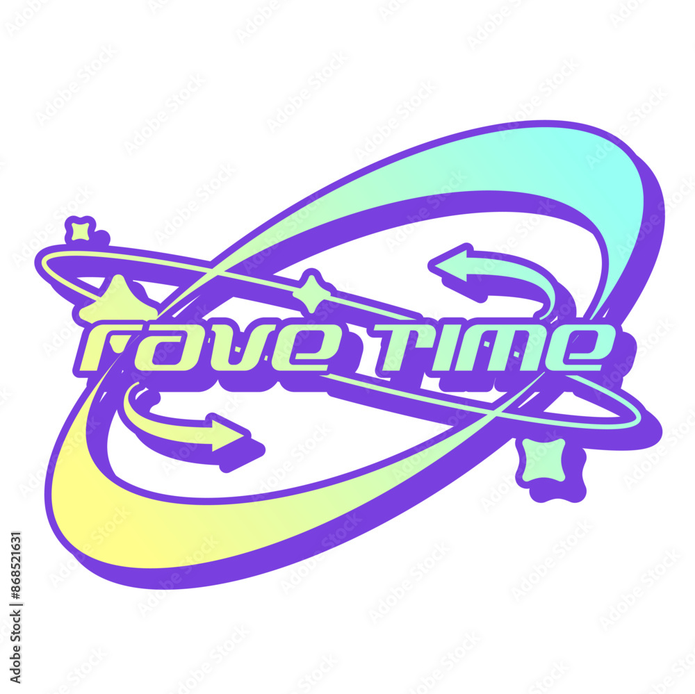 Y2K Rave Style Typography with Decoration Space Orbit, Cyan and Yellow ...