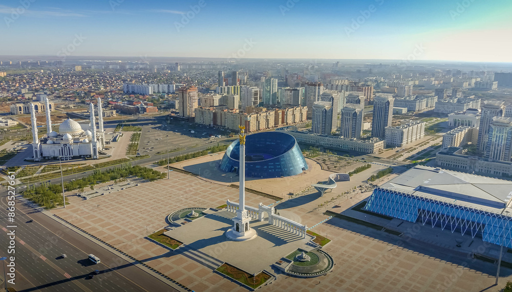 The aerial photo of Independence Square in Astana (Kazakhstan), with ...
