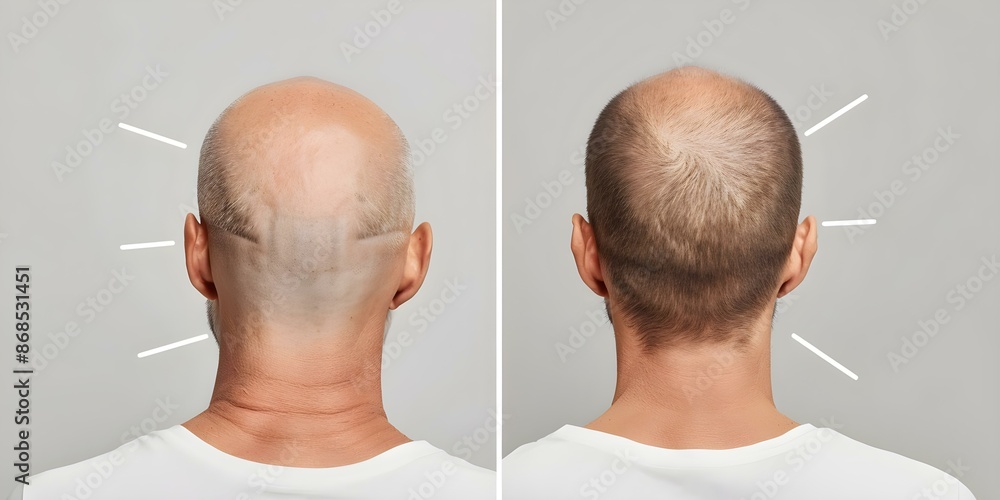 Before and after photos of a man with a bald spot. Concept Male pattern ...