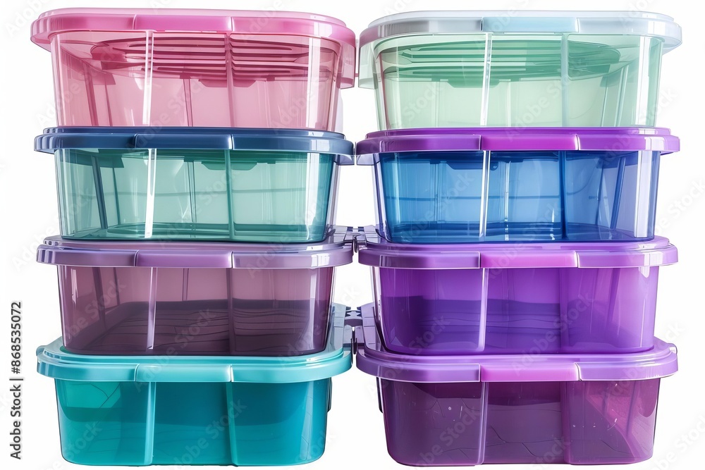 Set of 8 storage containers with snap-on lids in assorted colors, white ...