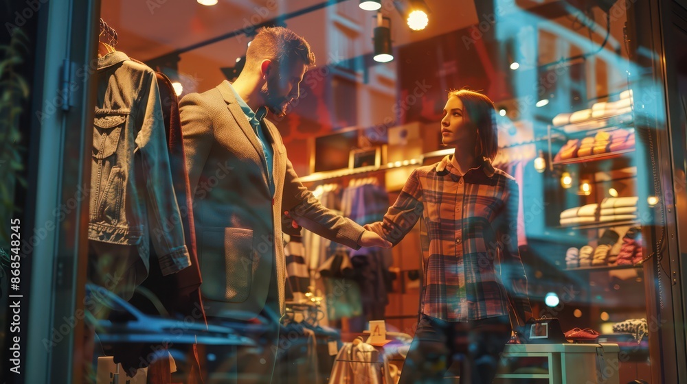Small business owner decorating the interior of a trendy clothing store ...