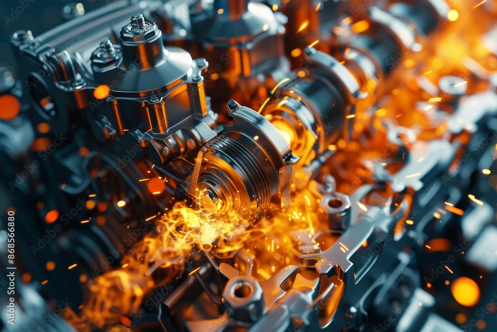 Dynamic cg v8 engine simulation with explosions and sparks in high ...