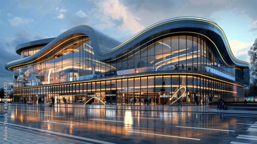 Modern and sleek mall facade design with a mix of glass and solid ...