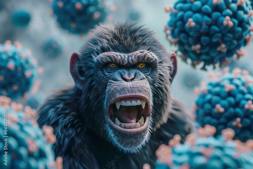 Aggressive image portraying pandemic metaphor monkey's face ...