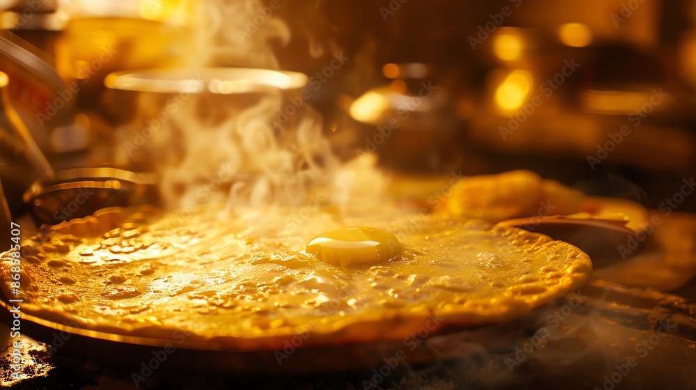 A dynamic image of steaming hot puran poli, golden and crispy, served ...