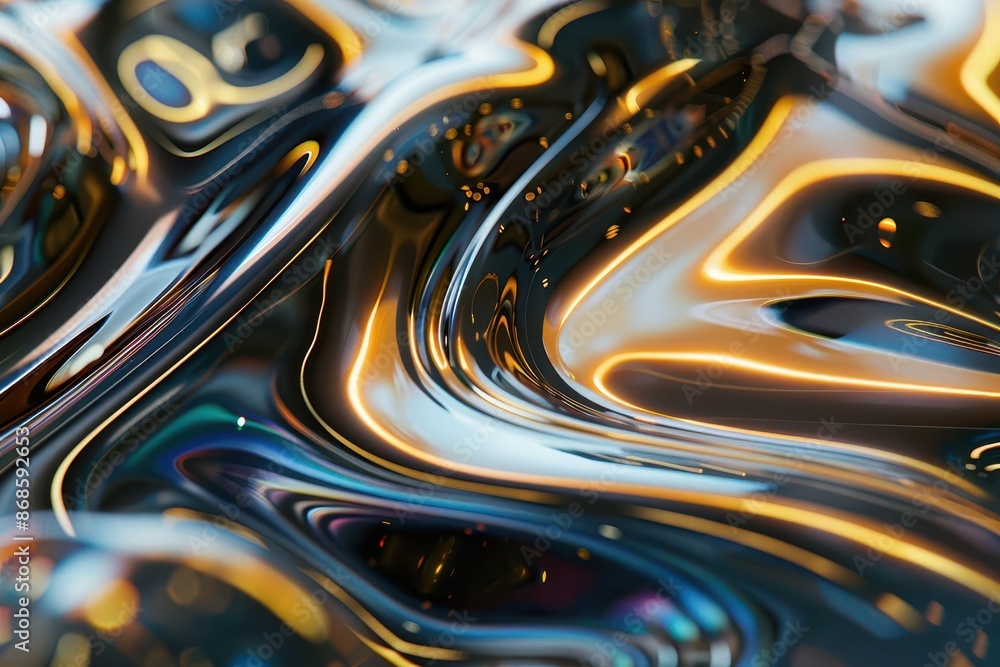 mesmerizing closeup of liquid metal surface rippling with iridescent ...