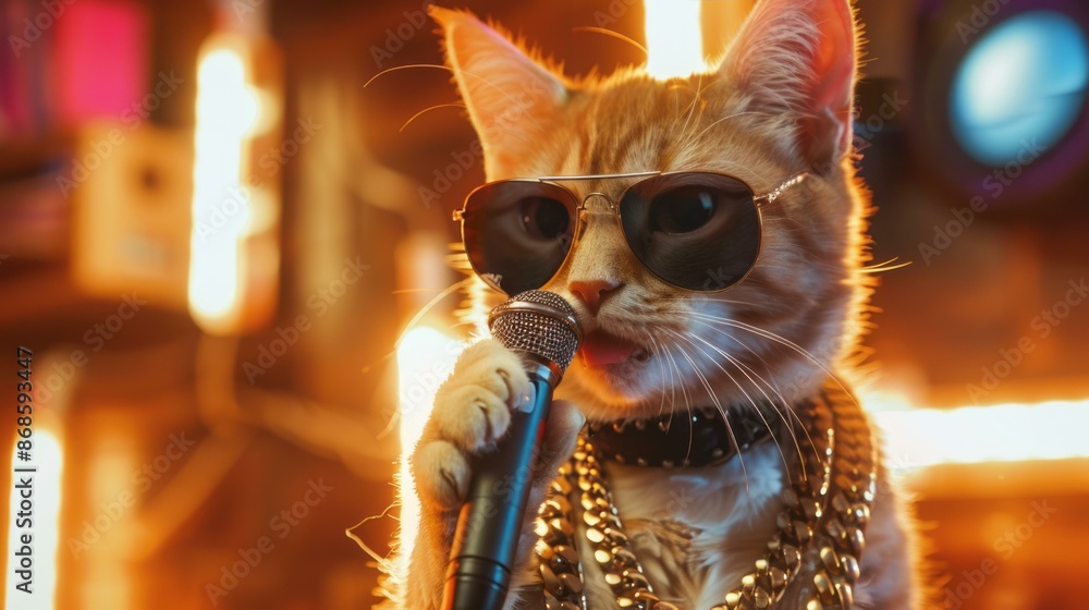 Check out this cool cat rocking out with sunglasses and a gold chain ...