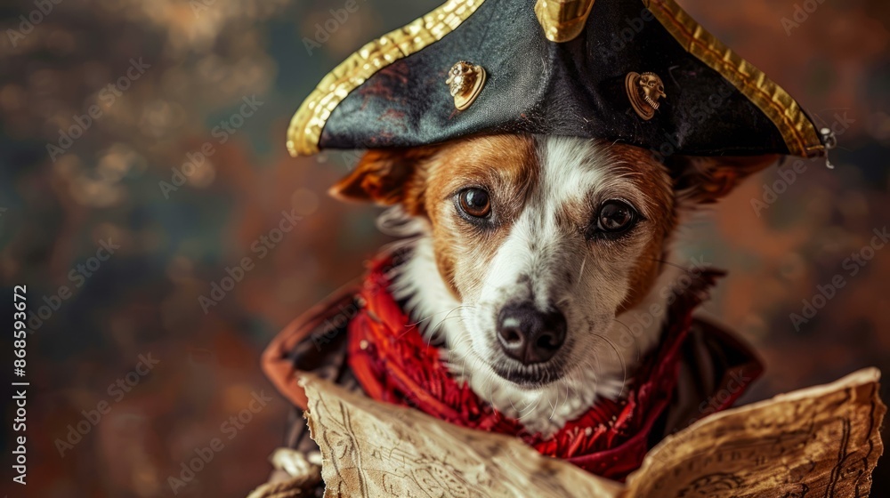 Adorable pirate dog with treasure map. Cute dog dressed as a pirate ...