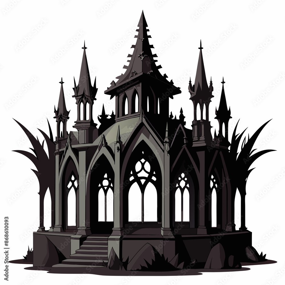 macabre, white background, isolated gothic architecture, Dark, eerie ...