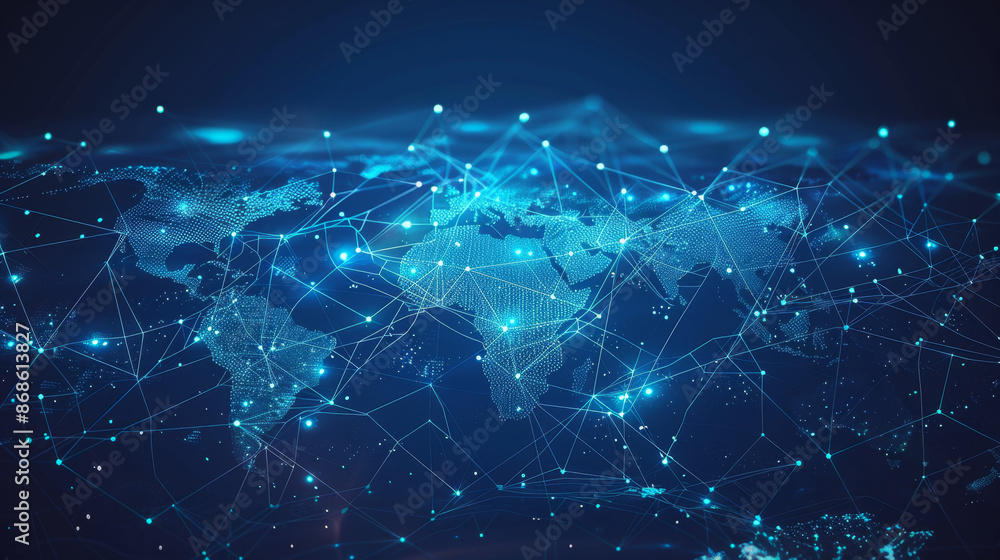 Digital map of the world with global network connections and data ...