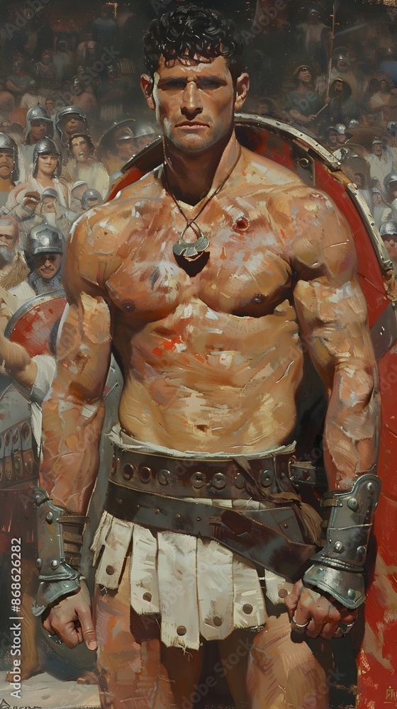 Victorious Gladiator Champion Stands Tall in Coliseum as Crowd Roars ...