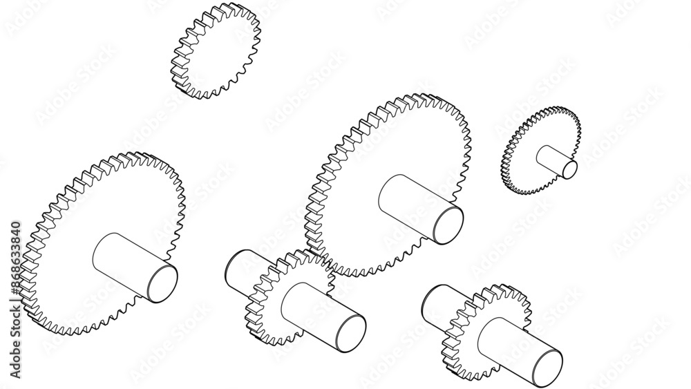 Line drawing show drawing showing a single stage spur and bull gear in ...