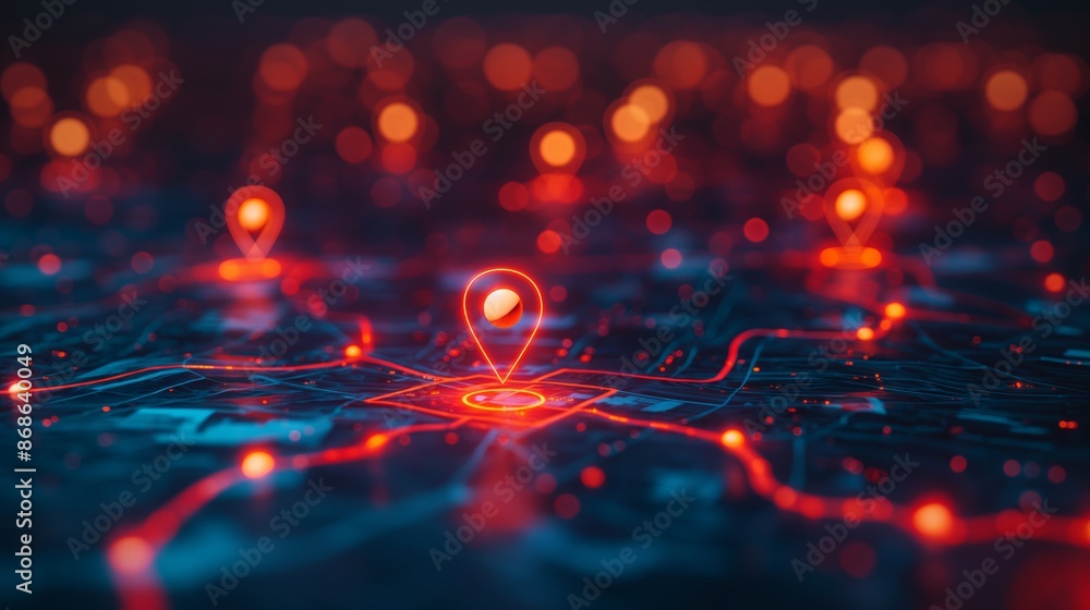 Map with digital pins, map location, GPS technology, transport logistic ...