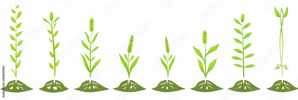 Barley plant icon, wheat symbol, rice pictogram, rye green stalk, oat ...