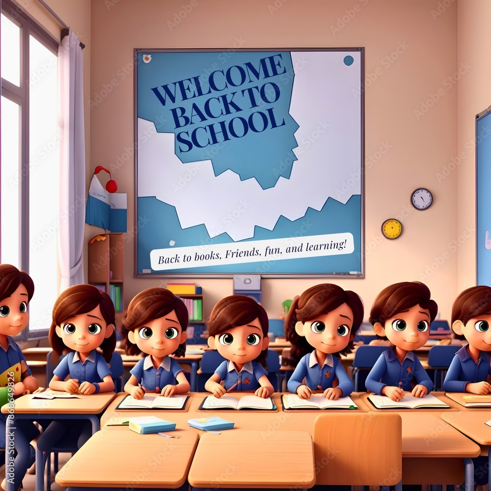 Back to school template blackboard with kids in the classroom kids ...