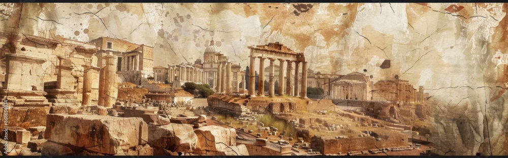 Journey through the ancient city. Collage of photos of an ancient city ...