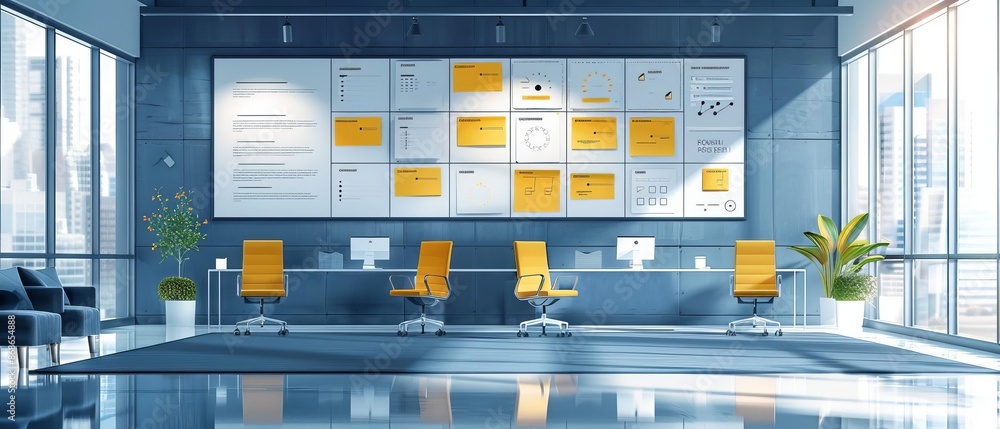 An organizational succession planning roadmap on a stylish office wall ...