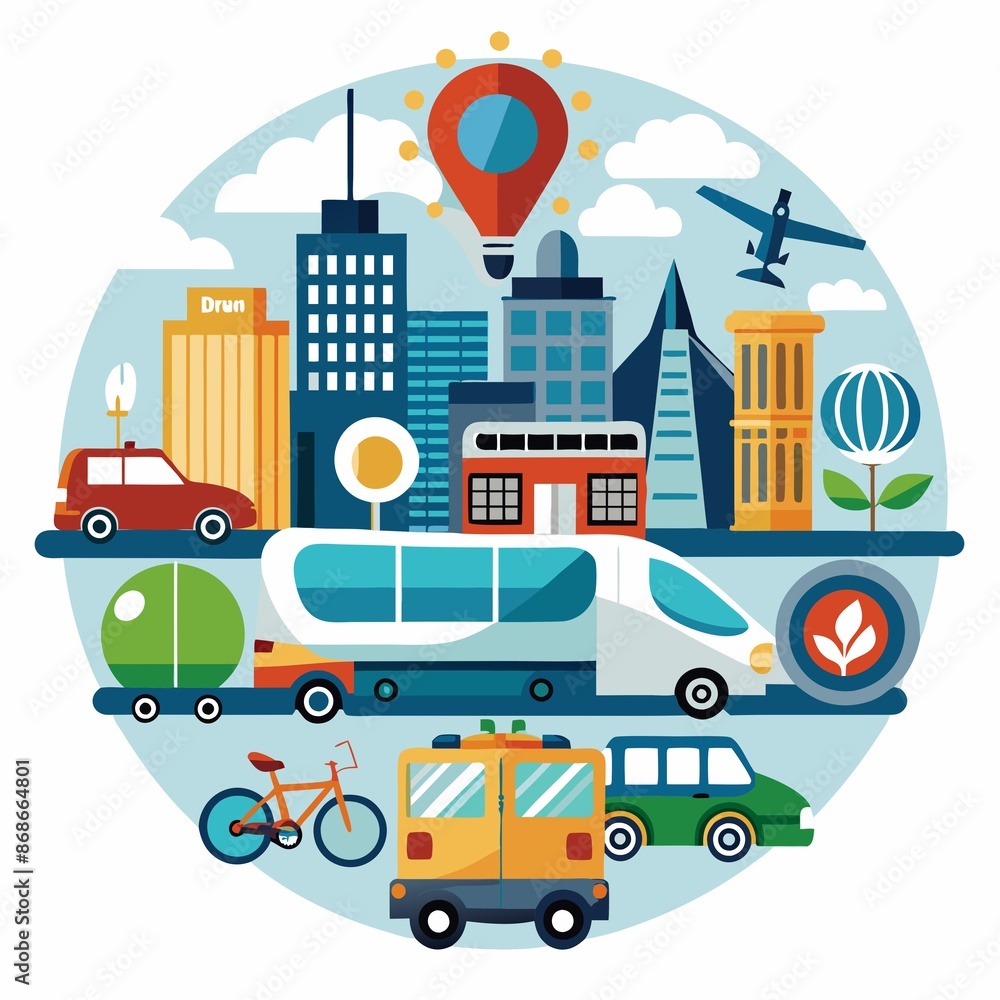 symbolical representation of urban mobility, featuring collage of bus ...