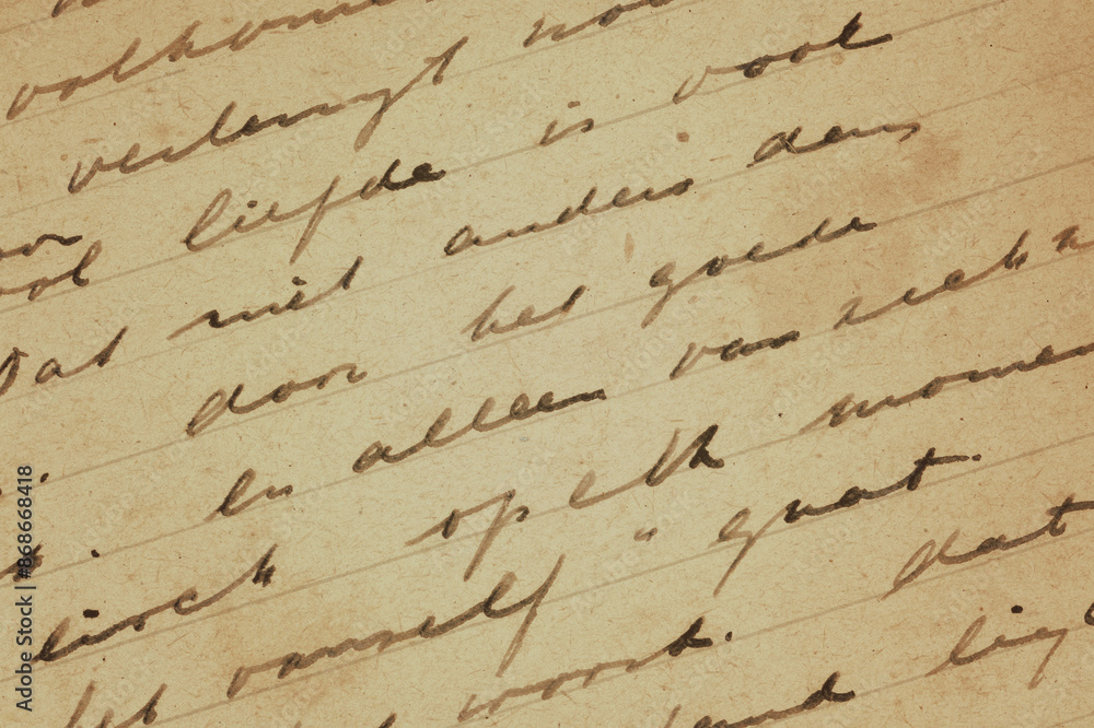 Handwritten text in Dutch with stains.An extract from thoughts about ...