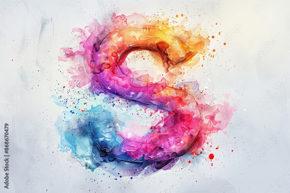An artistic rendering of the letter S with watercolor textures and ...