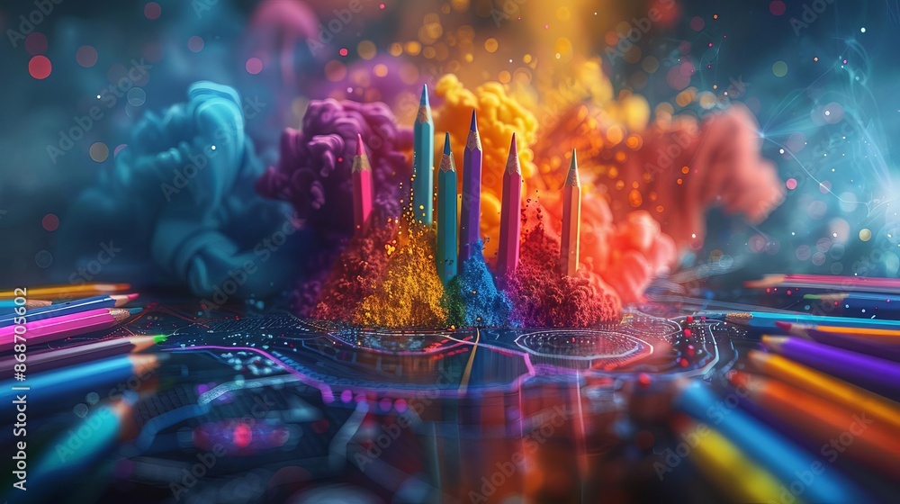 3D cartoon art of a student creating a mind map with colorful pens ...