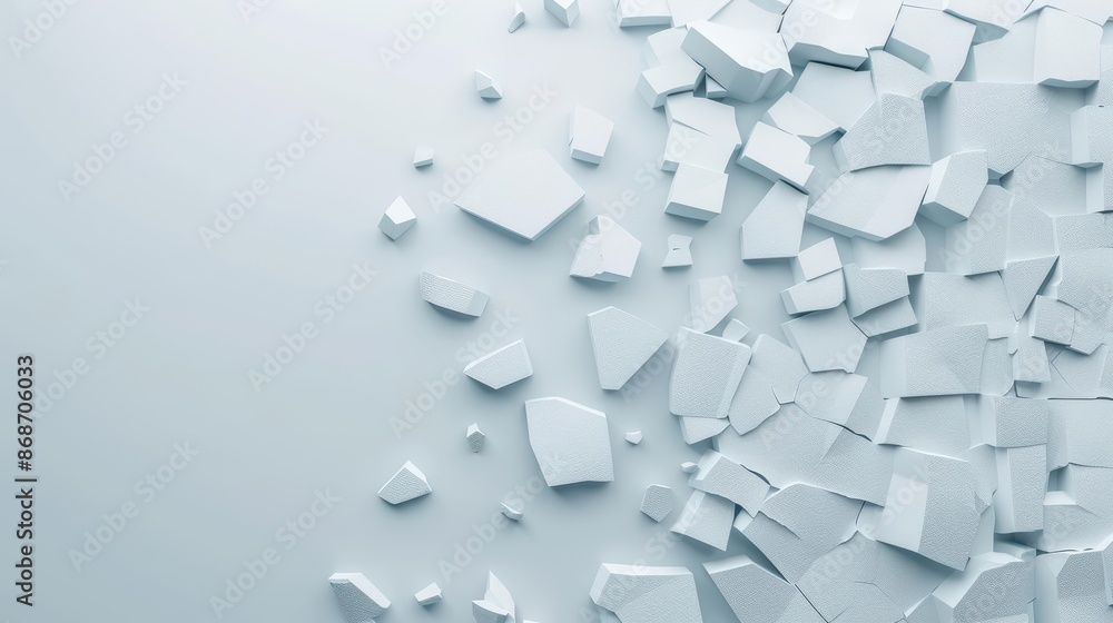 Abstract depiction of a disrupted wall with futuristic, geometric ...