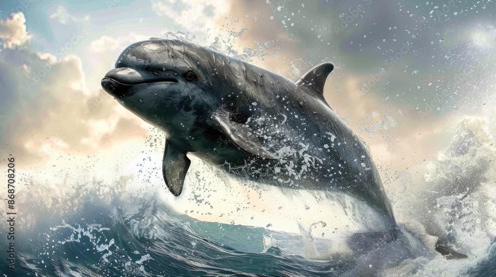 Foto de Vaquita jumping out of water, porpoise species in the ocean ...