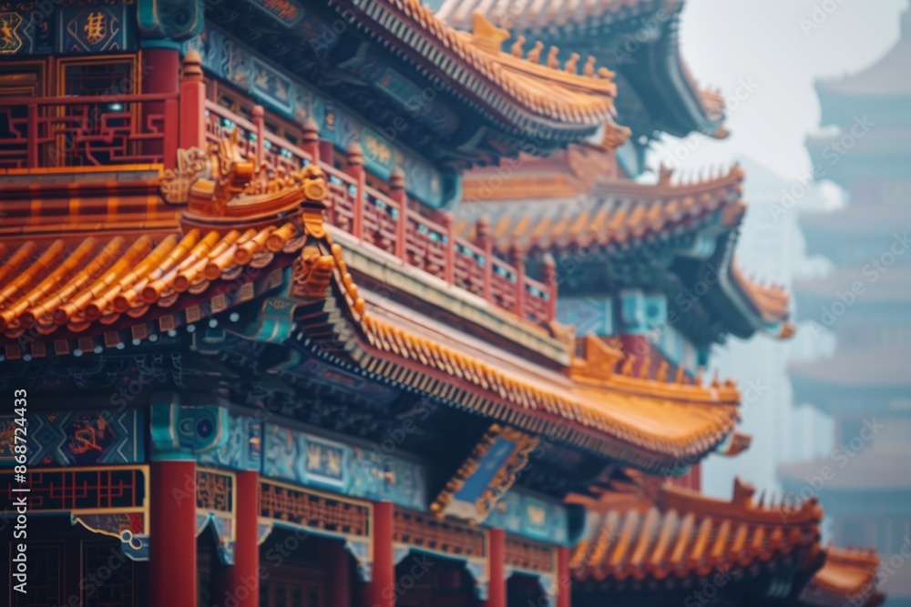 Traditional Chinese architectural details on a historical building ...