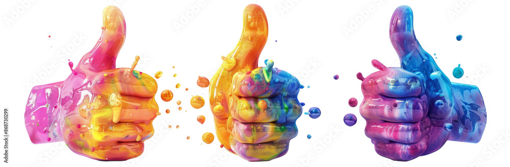 Colorful Stylized Thumbs Up Collection Set of 3 with Exaggerated ...