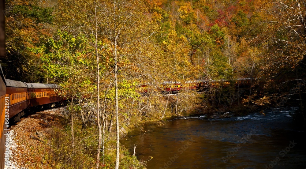 Smoky Mountains Railroad Scenic Train, adjacent to the Tuckasegee River ...