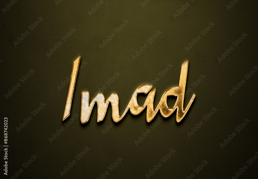 Old gold text effect of Arabic name Imad with 3D glossy style Mockup ...