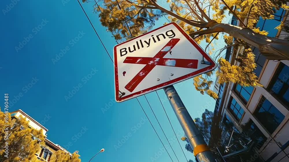 Bullying. Stop bullying. No bullying. A sign with transcription ...