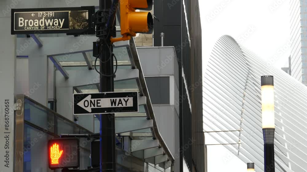 Broadway street road sign, Manhattan downtown financial district ...