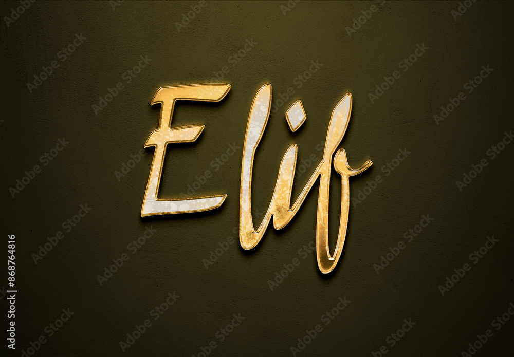 Old gold text effect of Turkish name Elif with 3D glossy style Mockup ...