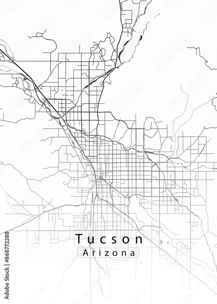 Minimalist white map of Tucson, Arizona – A modern map print ...