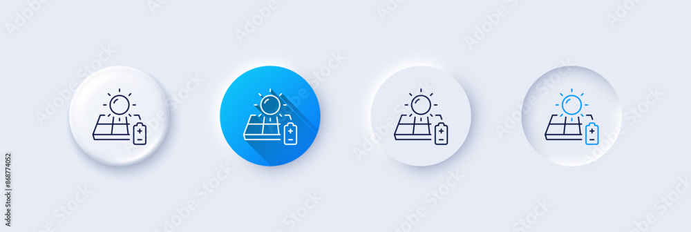 Solar panel line icon. Neumorphic, Blue gradient, 3d pin buttons. Sun ...