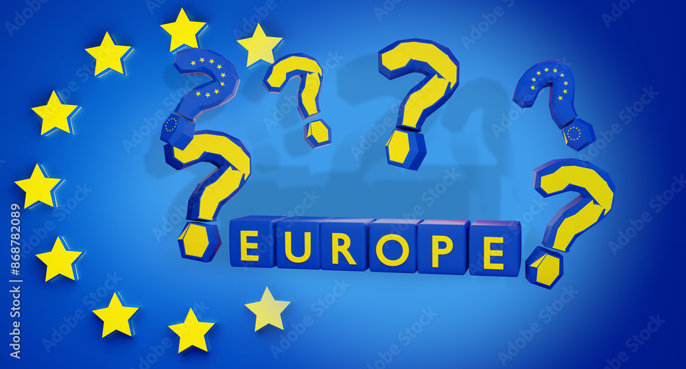 Cube with the inscription Europe, Eu in the colors of the European flag ...