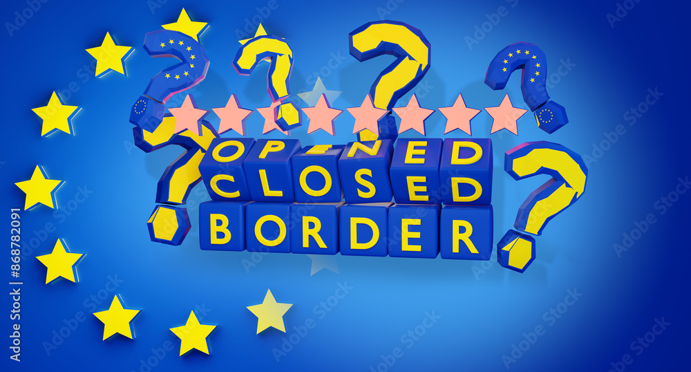 Cubes with the inscription opened border and closed border, in the ...