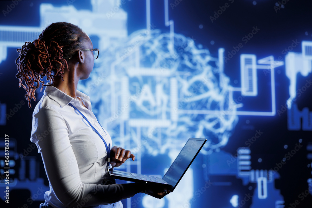 IT consultant uses laptop to develop artificial intelligence neural ... IT consultant uses laptop to develop artificial intelligence neural ...